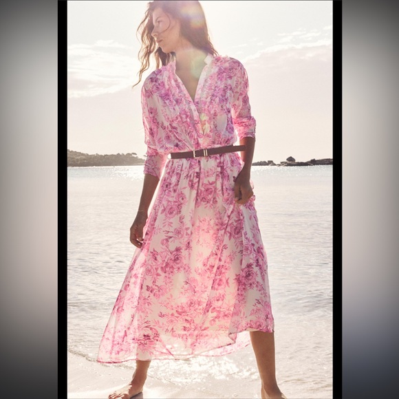 Zara | Dresses | Zara Floral Ruffle Sheer Dress Small No Belt | Poshmark